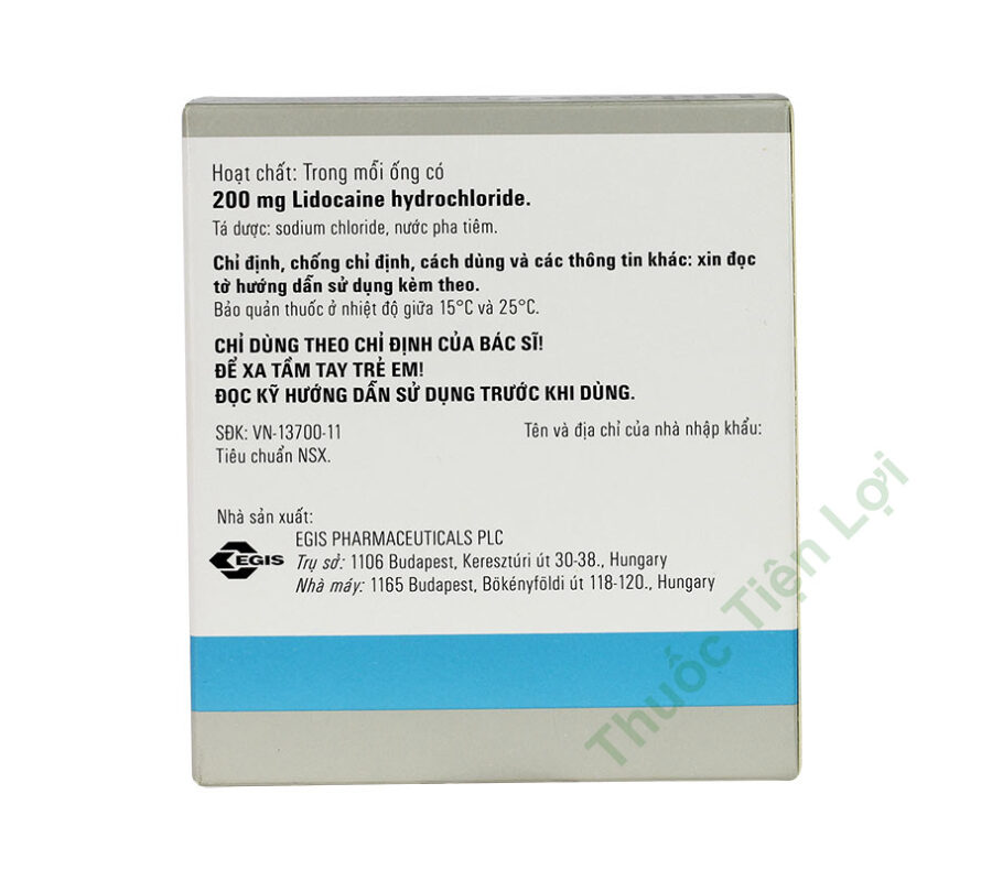 Lidocain 2% EGIS (H/10O/10ML) - Thuốc Tiện Lợi